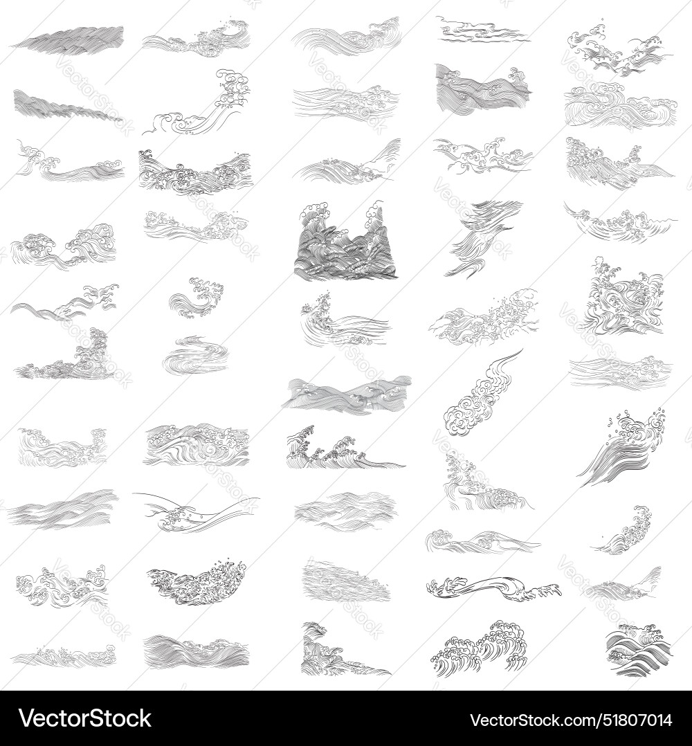 Set of hand drawn wave elements natural art Vector Image