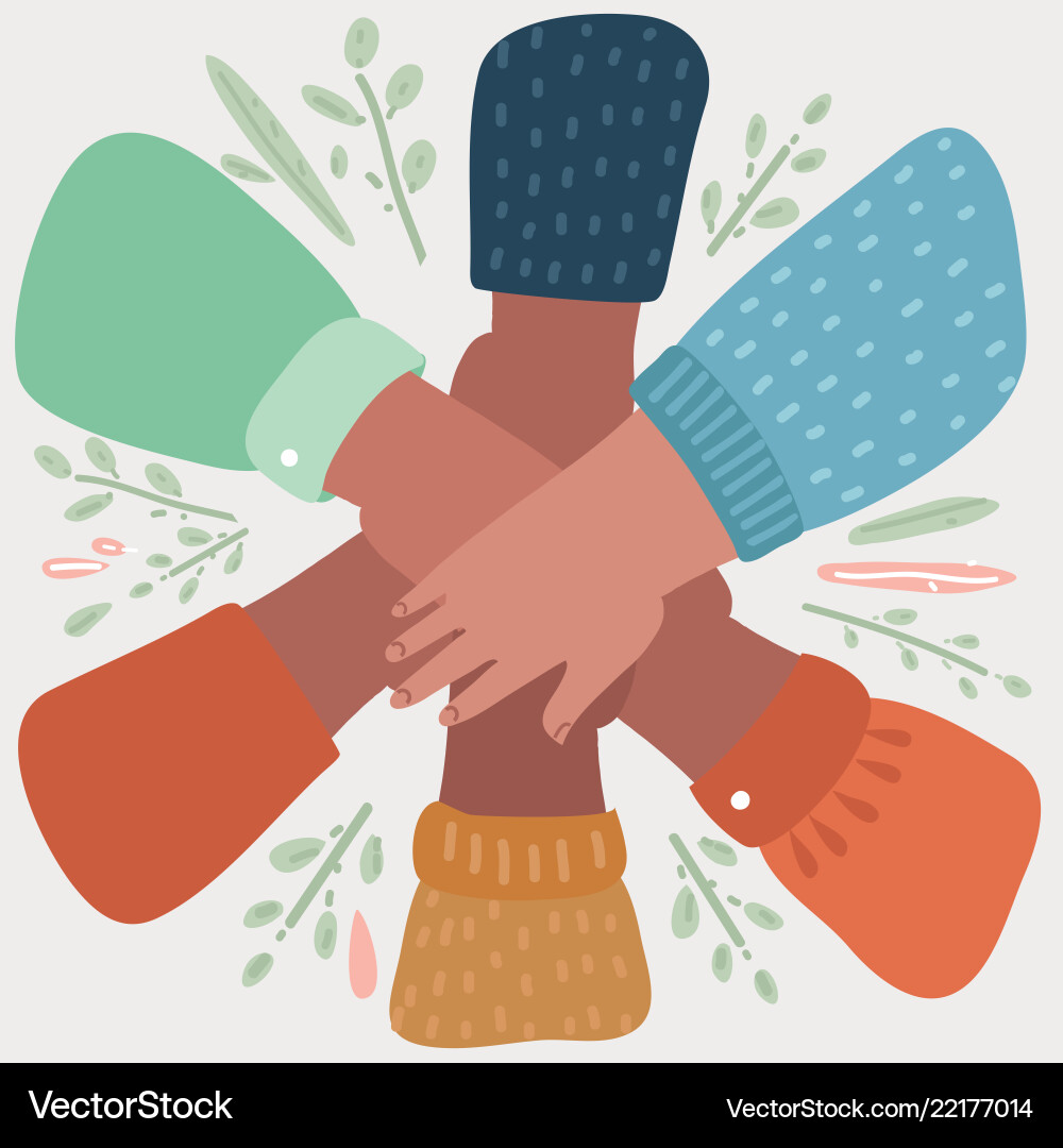Young people putting their hands together Vector Image