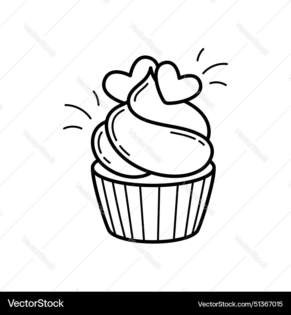 Cupcake with hearts wedding item simple linear Vector Image