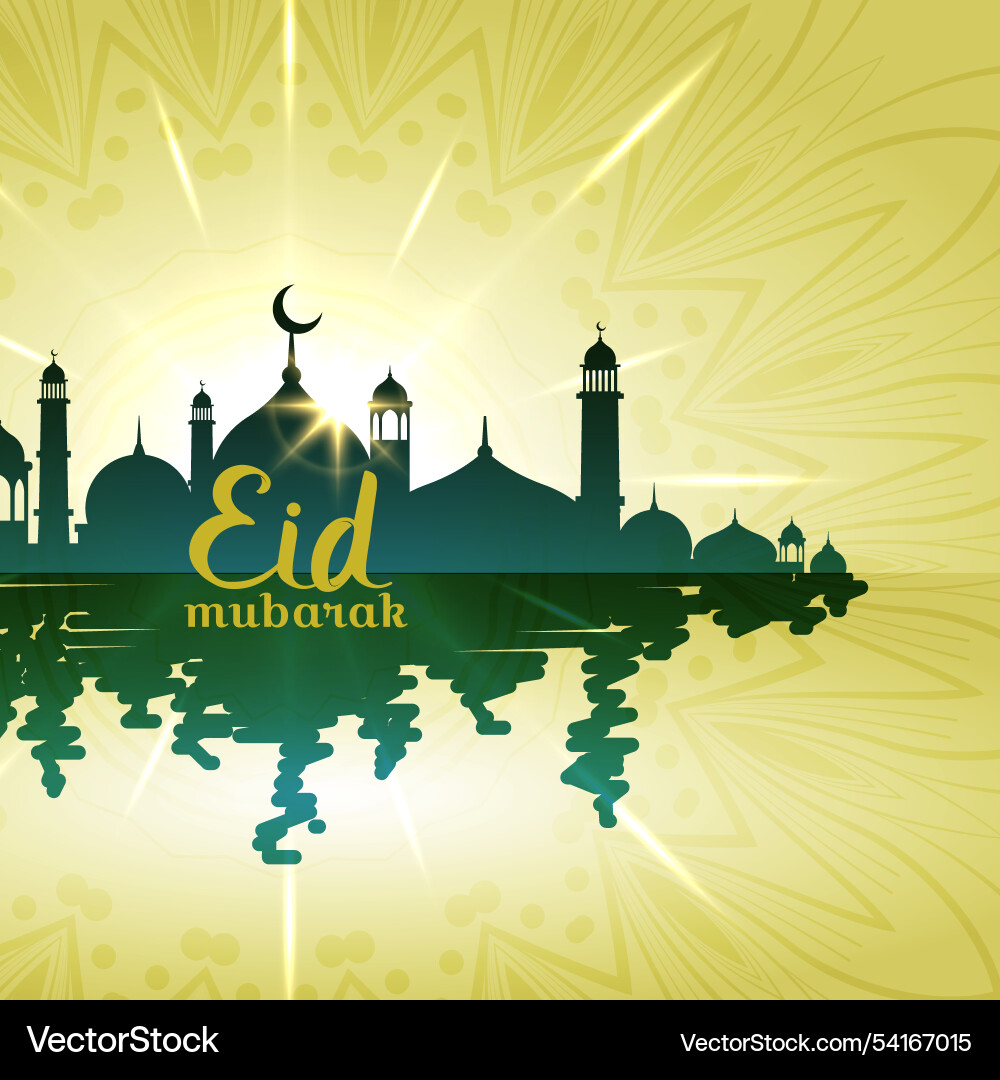 Eid mubarak background with mosque water Vector Image