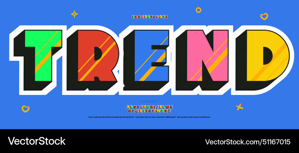 Font trend 3d bold colorful style Royalty Free Vector Image