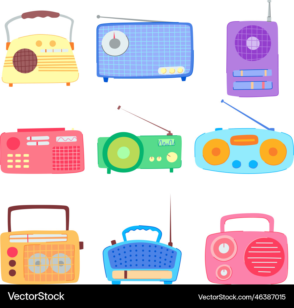 Radio sound set cartoon Royalty Free Vector Image