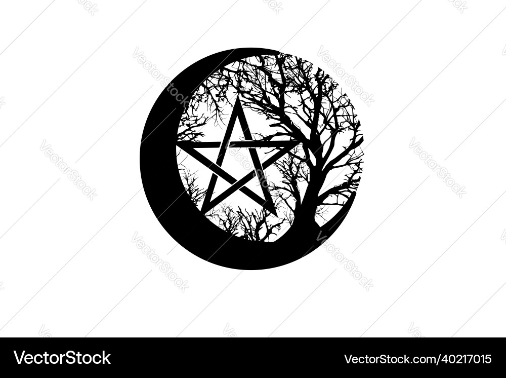 Wicca Moon Pentacle Tree of Life Royalty Free Vector Image