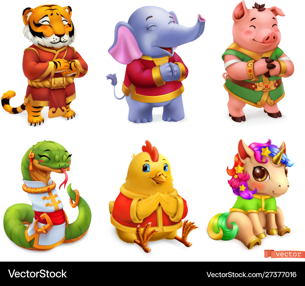 Funny animals tiger elephant pig snake chicken Vector Image