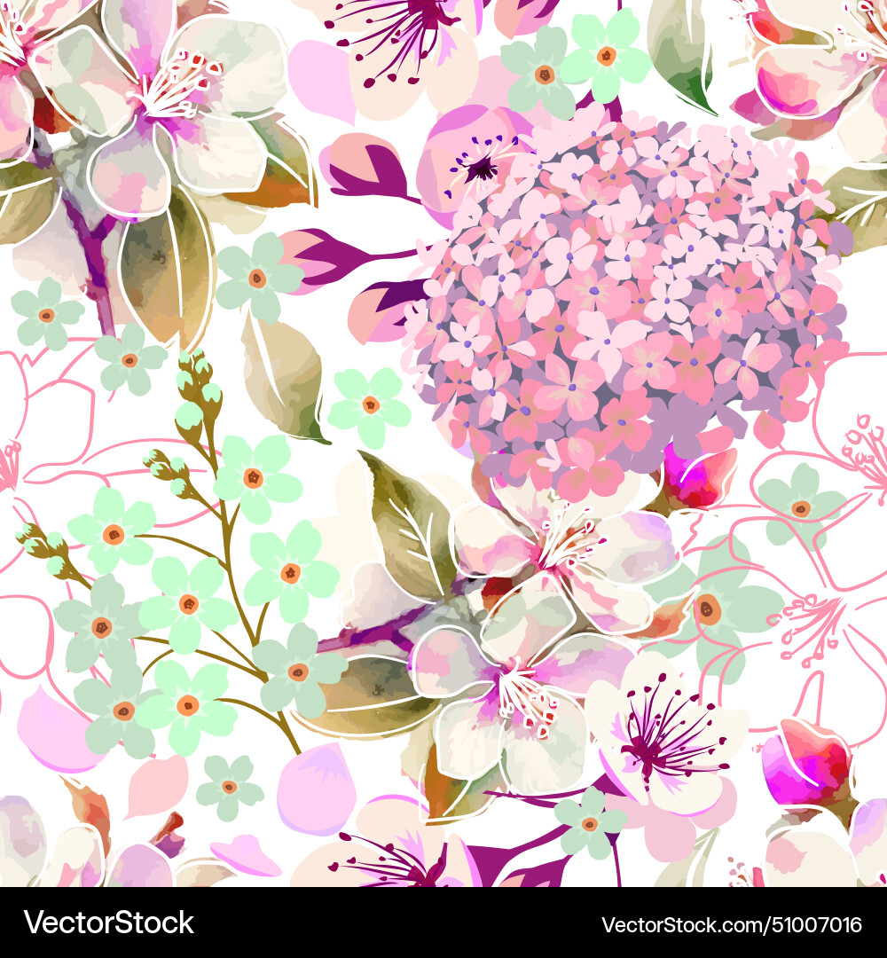 Seamless pattern of pink sakura flowers hand Vector Image