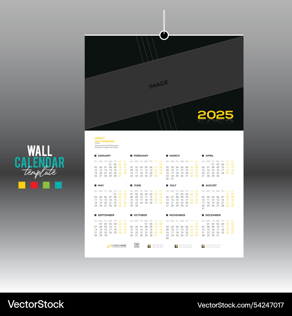 12 month 2025 wall calendar design Royalty Free Vector Image