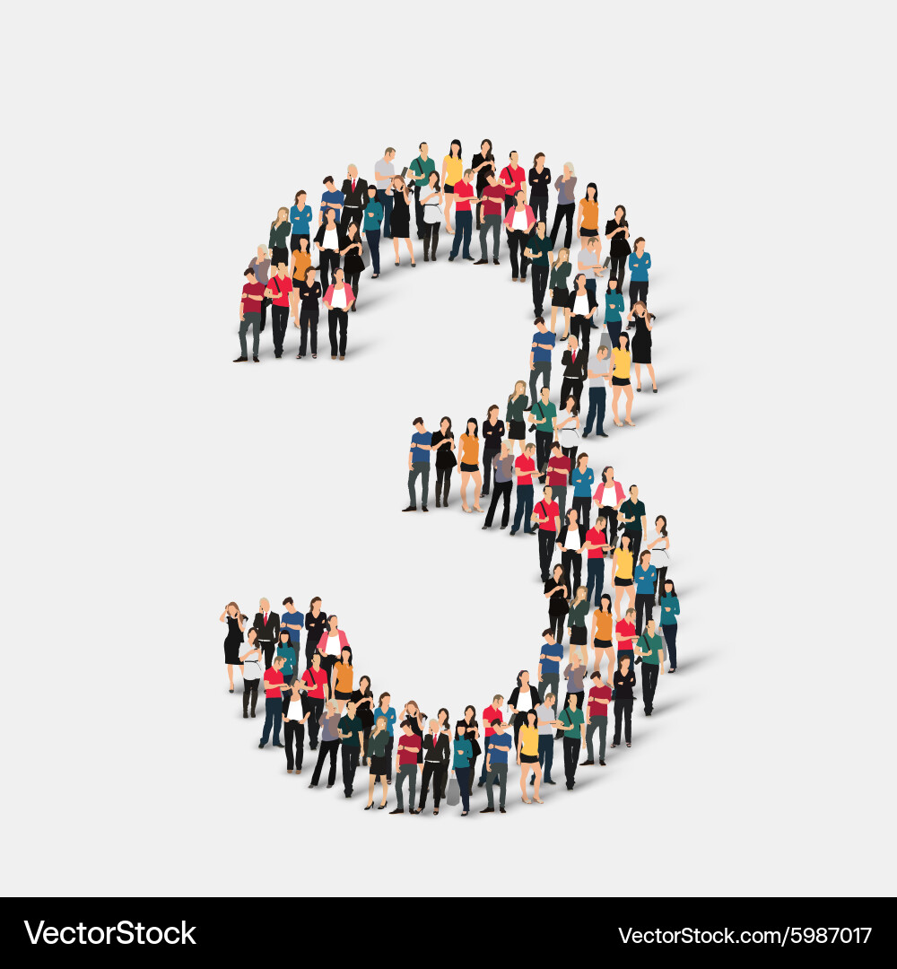 People Forming Number Three Royalty Free Vector Image