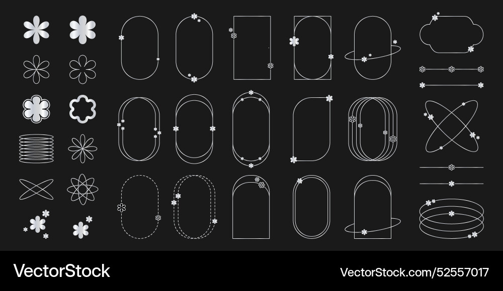 Silver arch frames with flowers shiny chrome Vector Image