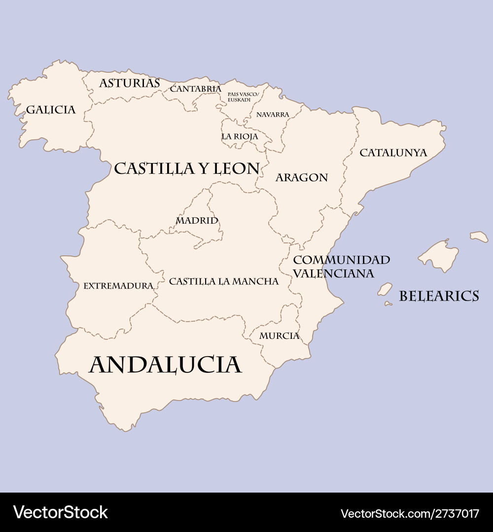 Spain map with regions names Royalty Free Vector Image
