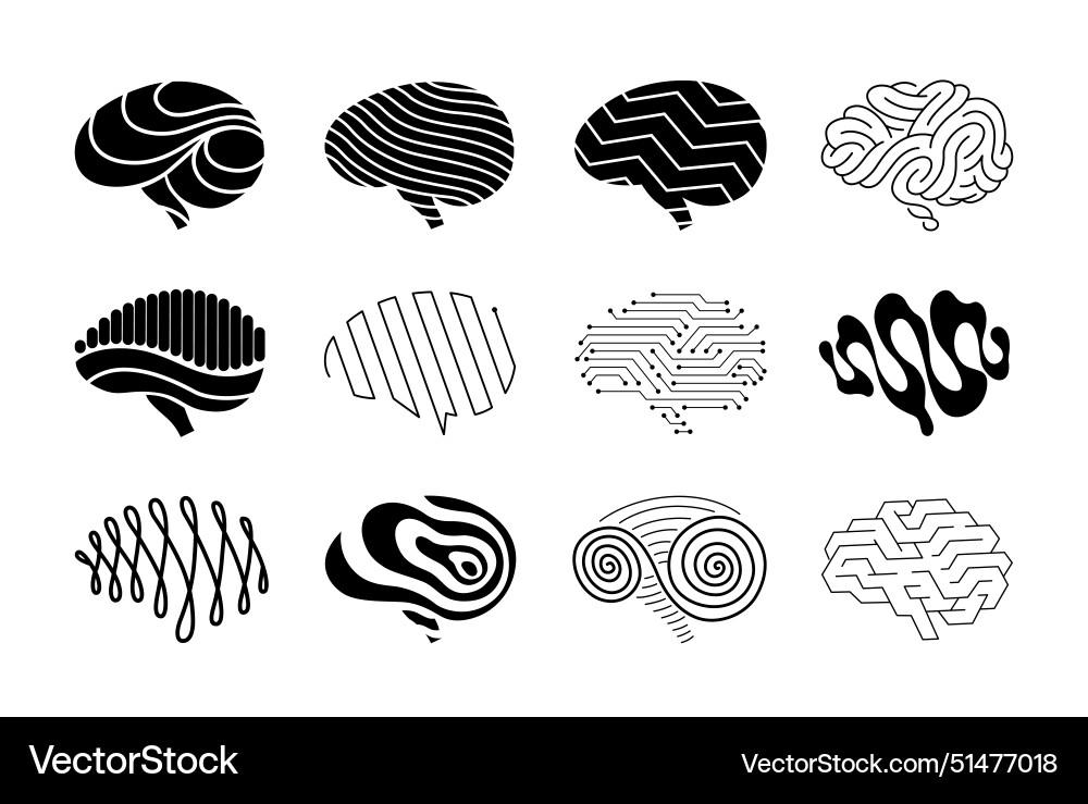 Brain logo icons set digital symbol template Vector Image