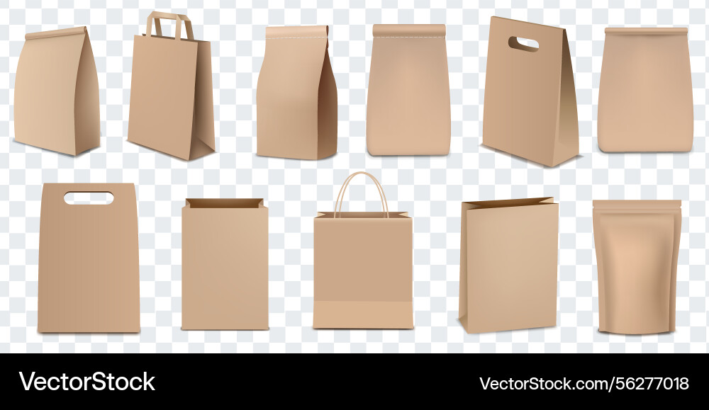 Brown paper bags and packaging big set Royalty Free Vector