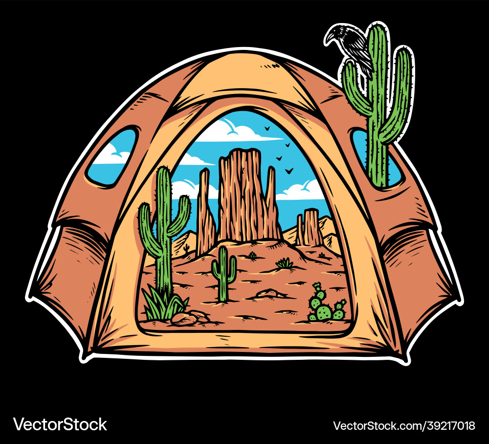Desert view inside the tent Royalty Free Vector Image