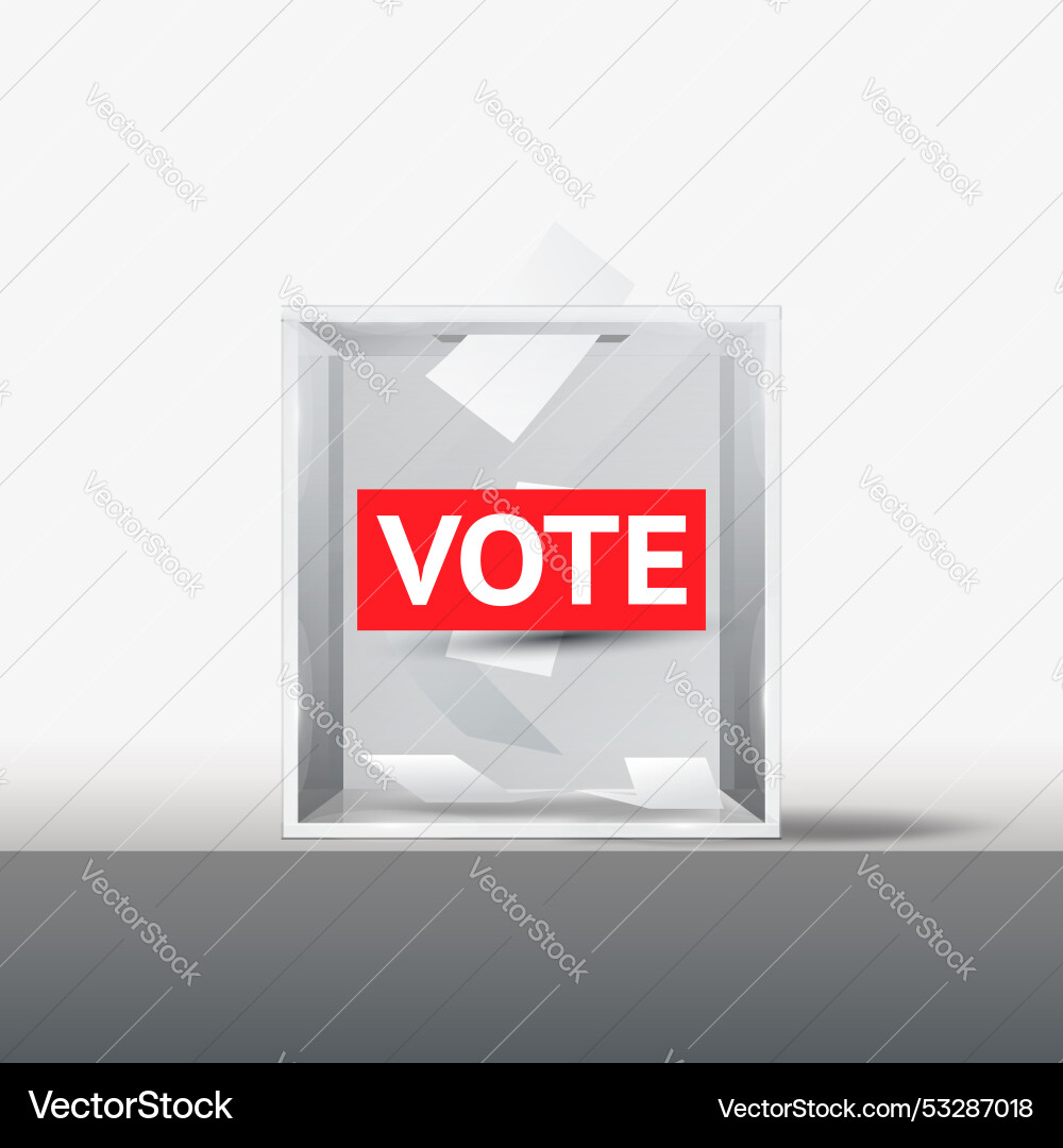 Glass ballot box on table with text vote red Vector Image