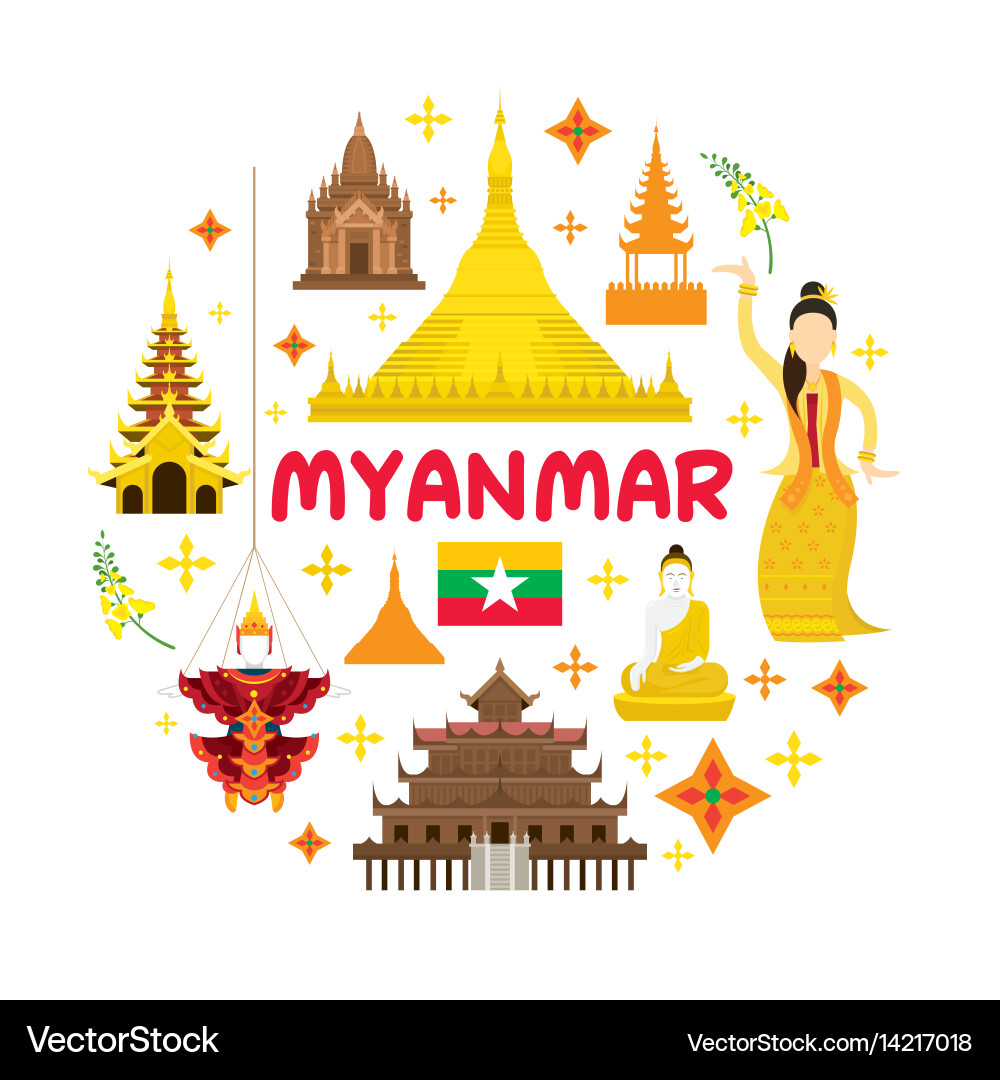 Myanmar Landmarks & Culture Royalty Free Vector Image