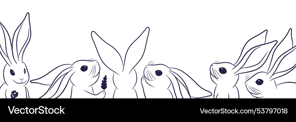 Rabbits header outline style isolated on white Vector Image