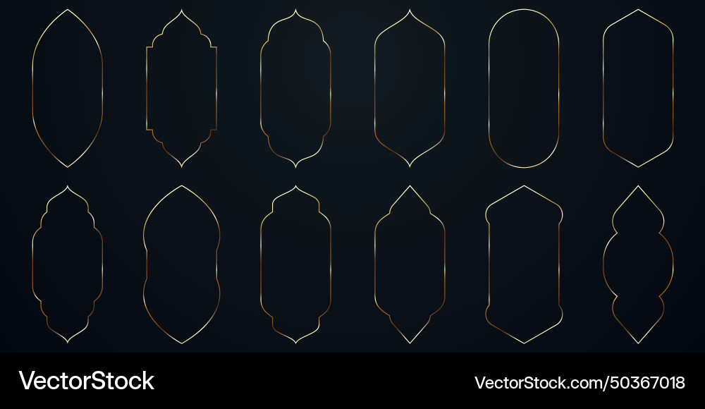 Thin elegant golden islamic frame set arab gold Vector Image