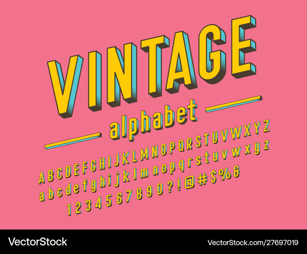 3d retro font Royalty Free Vector Image - VectorStock
