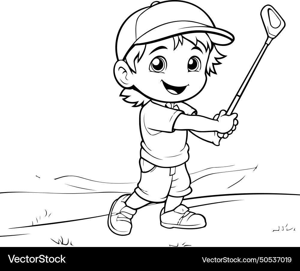A little boy playing golf on course Royalty Free Vector