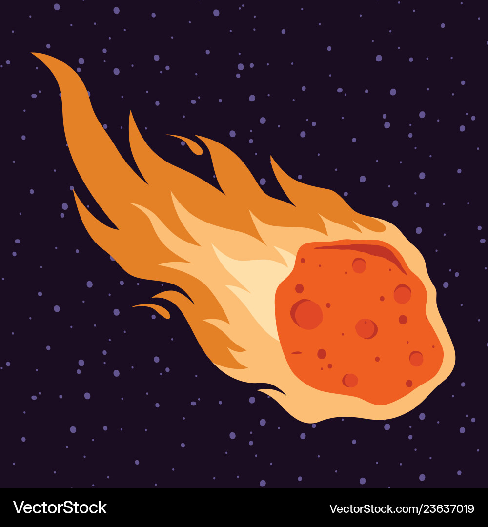 Flame meteor asteroid rain fall in cartoon Vector Image