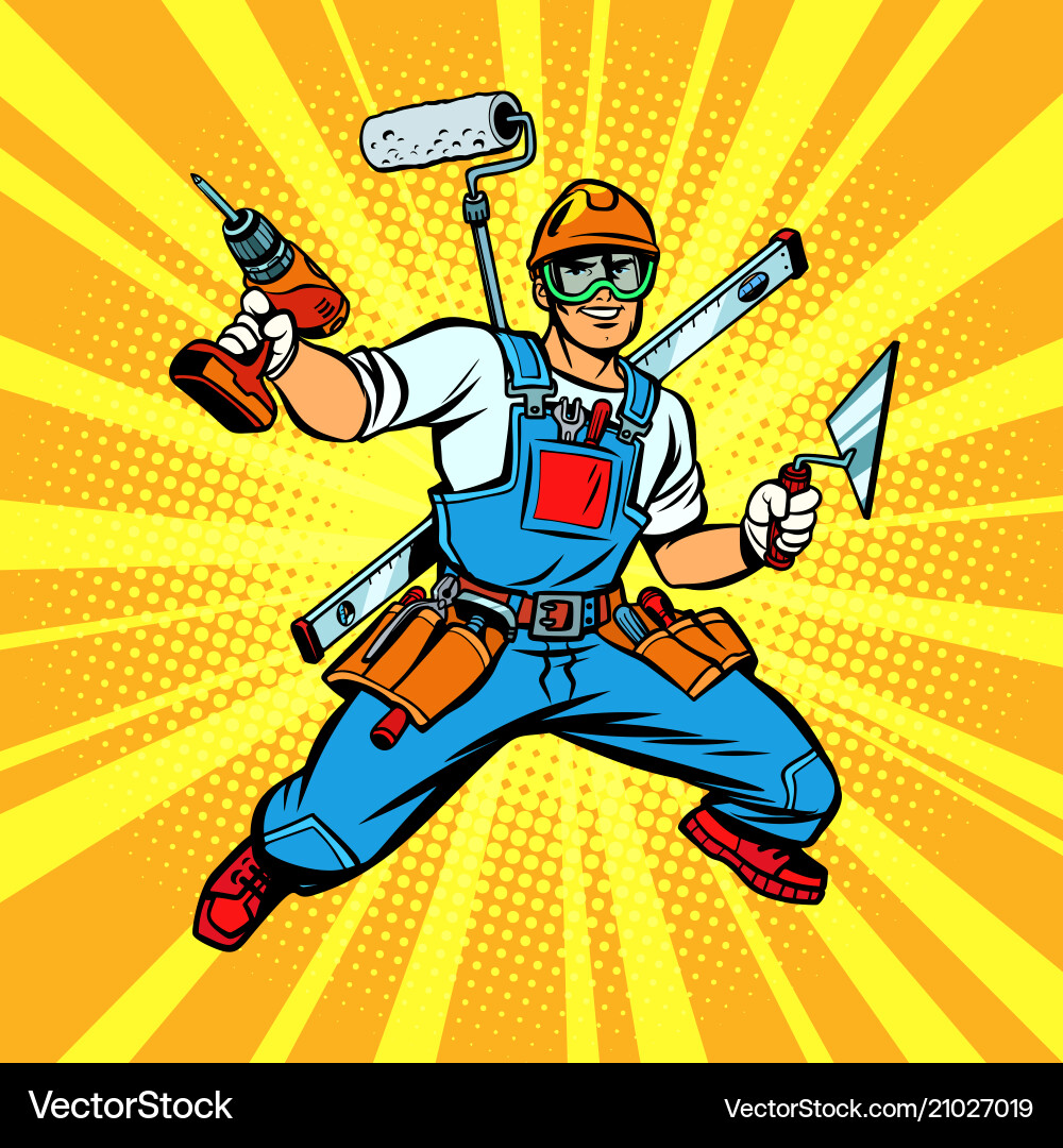 Multi-armed builder repairman Royalty Free Vector Image
