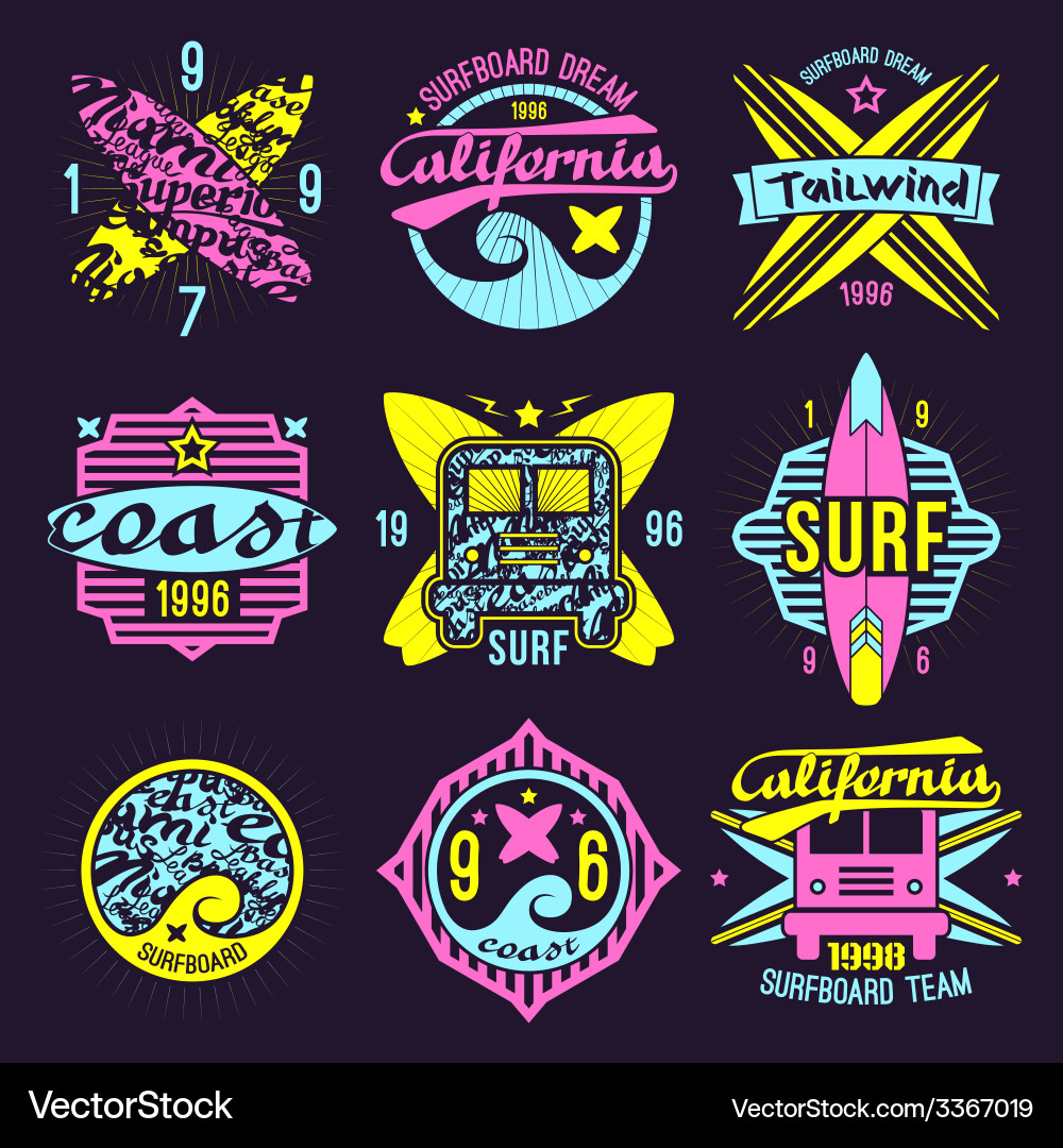 Surfing emblem in retro style Royalty Free Vector Image