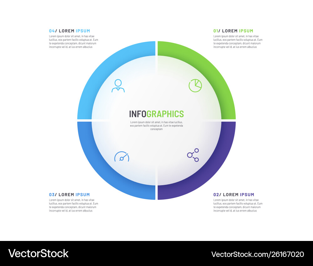 Pie chart infographic template divided four Vector Image