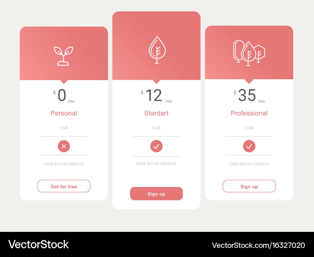 Price table template design Royalty Free Vector Image