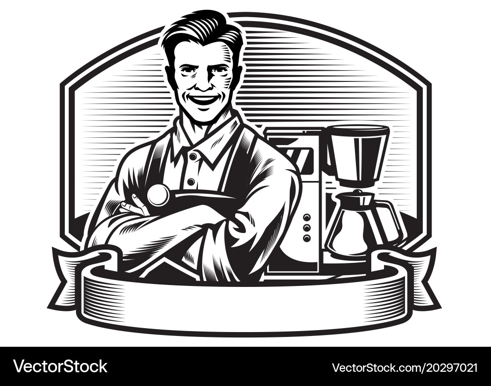 Barista with Espresso Machine Royalty Free Vector Image