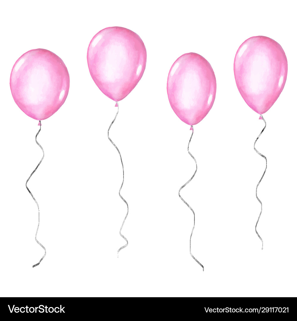 Set pink watercolor balloons isolated on white Vector Image