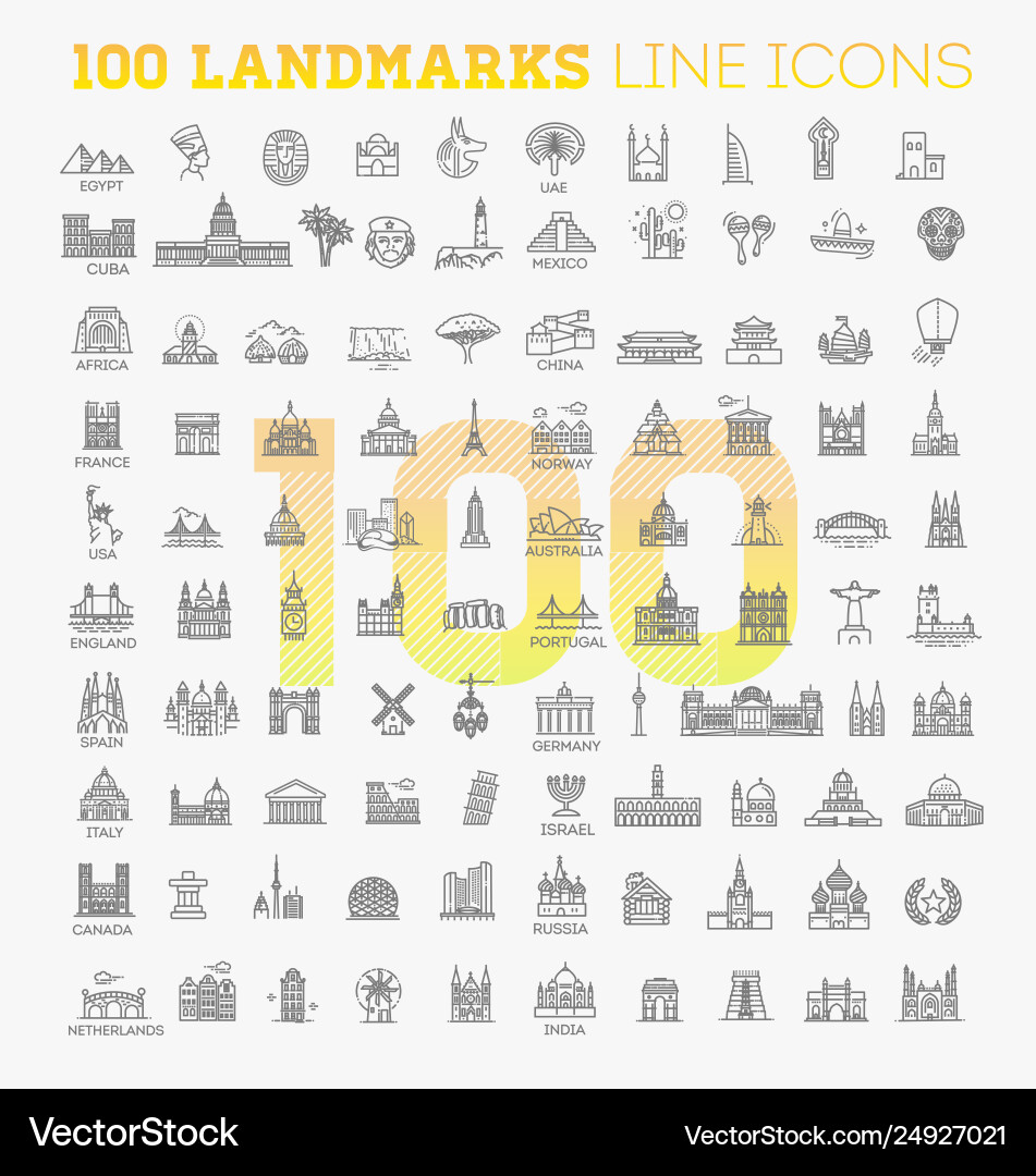 Simple linear icon set representing global Vector Image