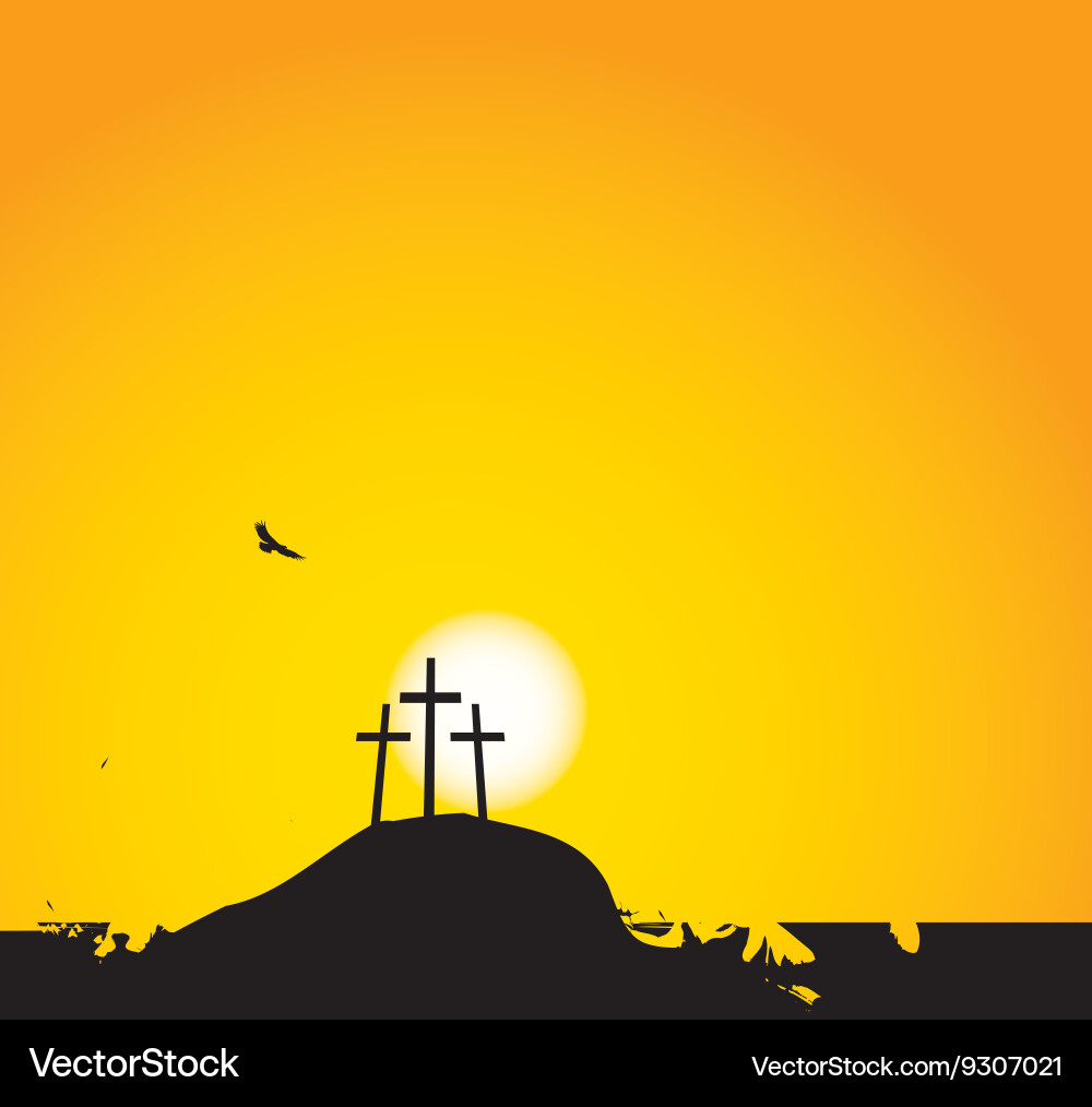 Three crosses on mount calvary Royalty Free Vector Image