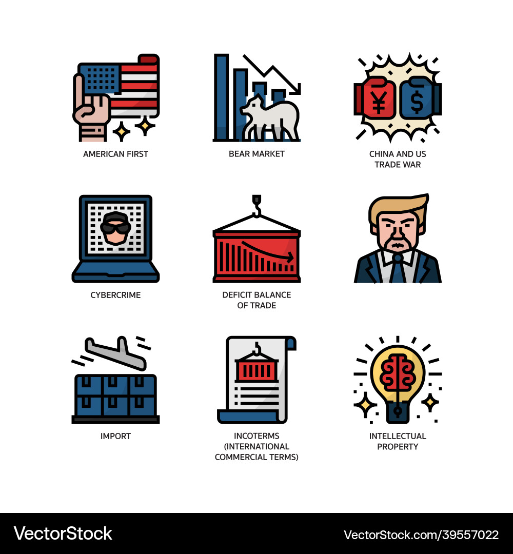China and us trade war icon set Royalty Free Vector Image