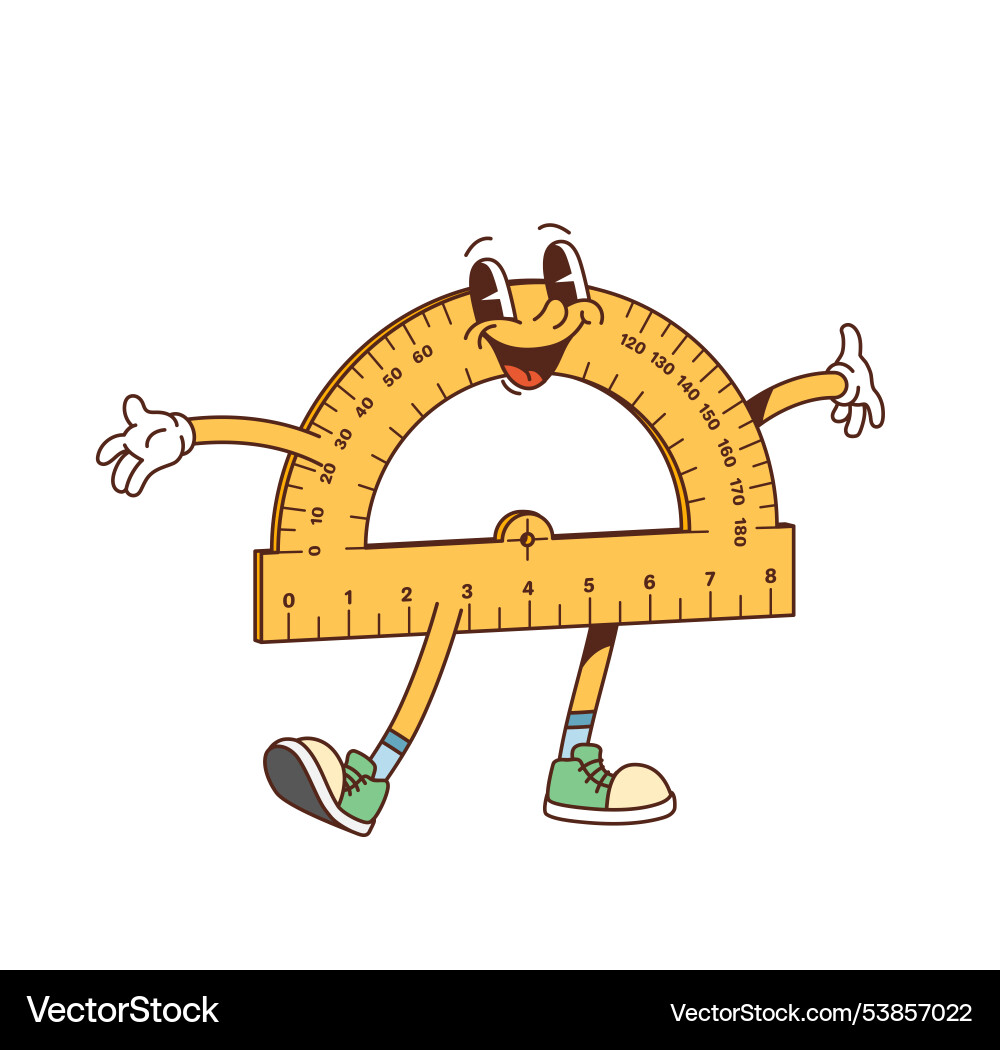 Groovy school protractor cartoon retro character Vector Image