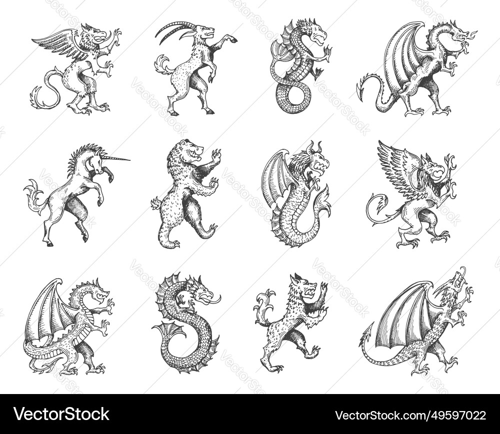 Medieval Heraldic Beasts & Monsters Royalty Free Vector