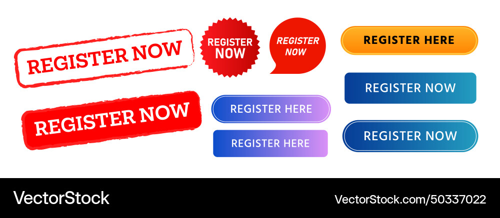 Register Now Rubber Stamp Set Royalty Free Vector Image