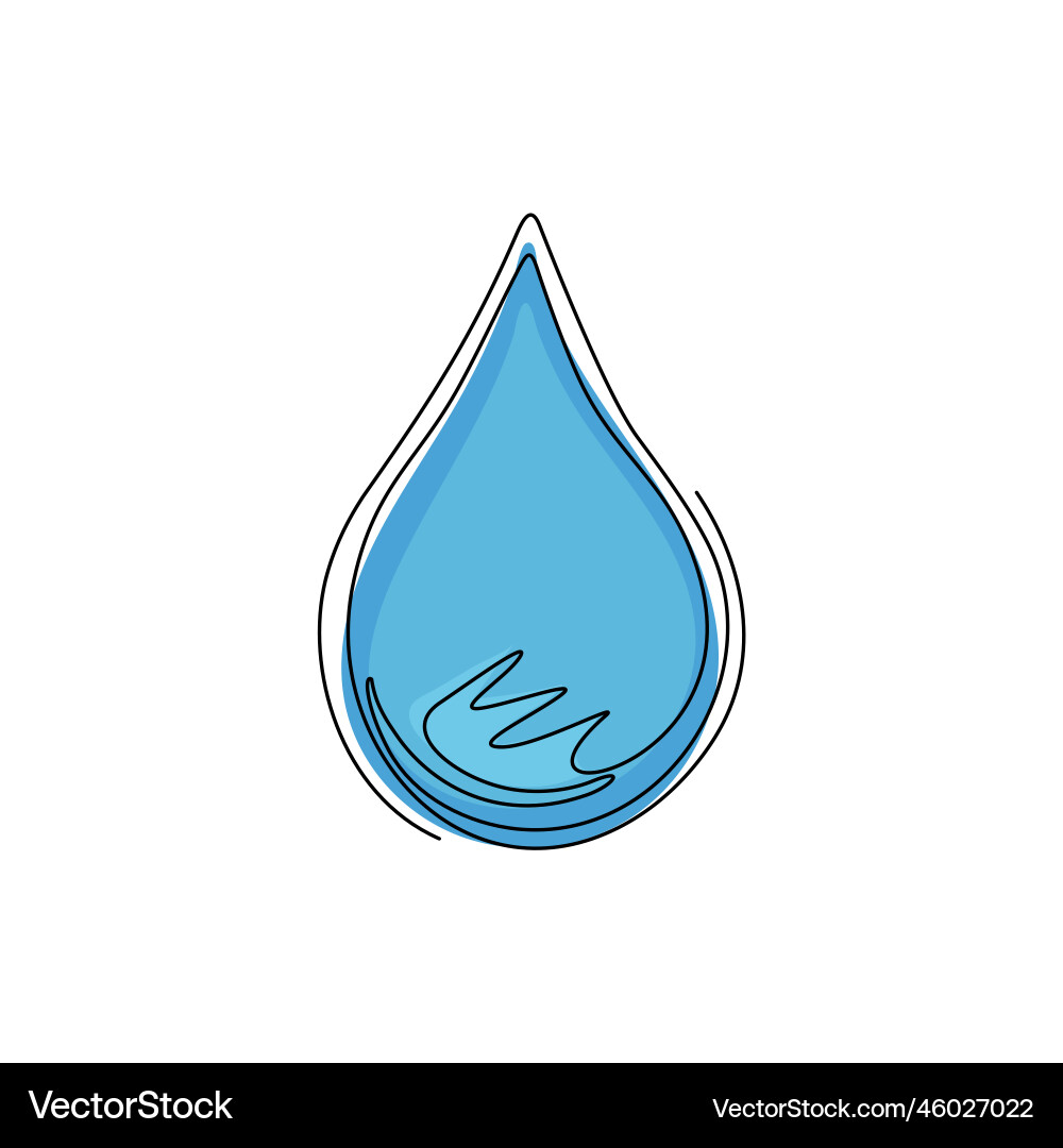 Single one line drawing water drop cartoon Vector Image