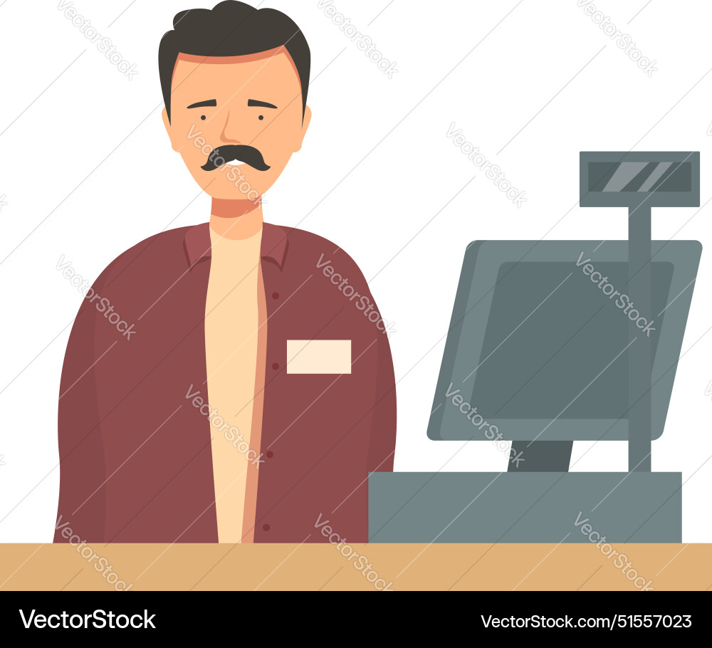 Cashier standing behind counter at the checkout Vector Image