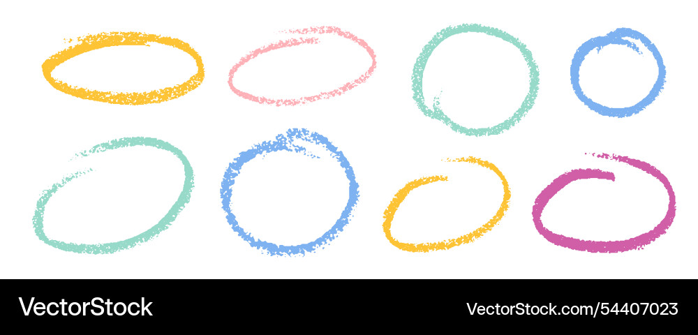 Crayon circular shapes set chalk scribble Vector Image