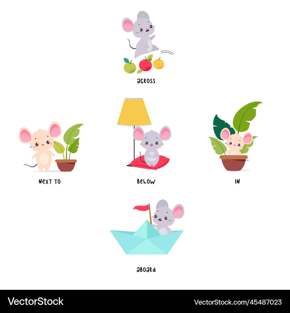 Cute Mouse Prepositions Learning Set Royalty Free Vector