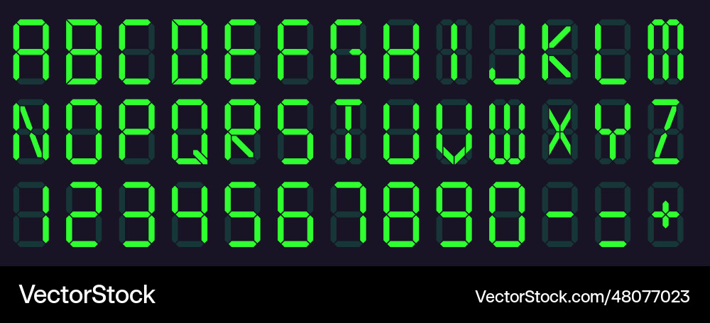 Digital display font alarm clock letters Vector Image