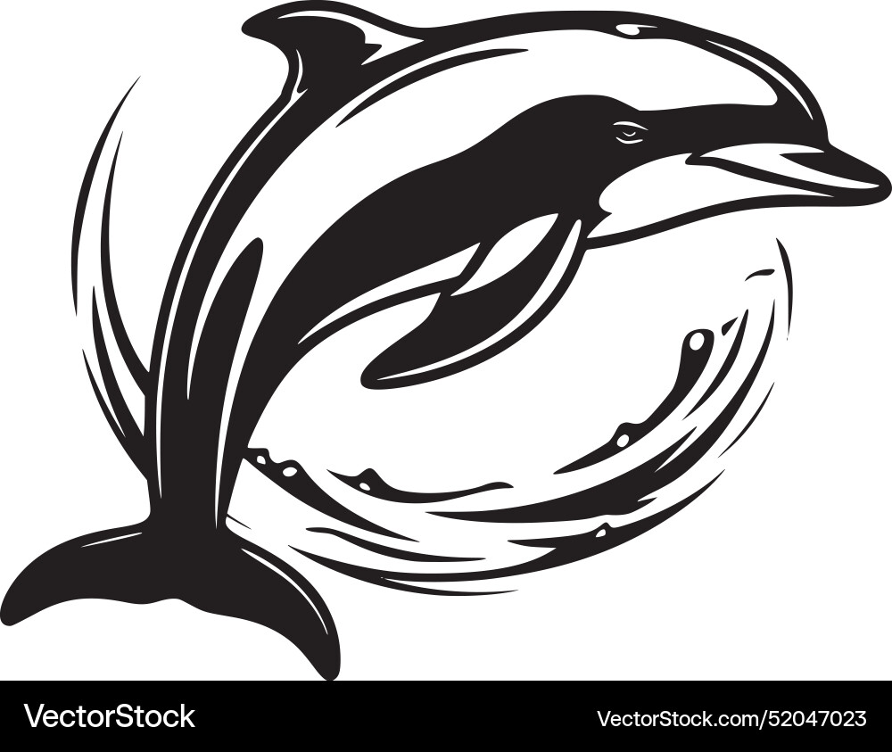 Dolphin - black and white Royalty Free Vector Image
