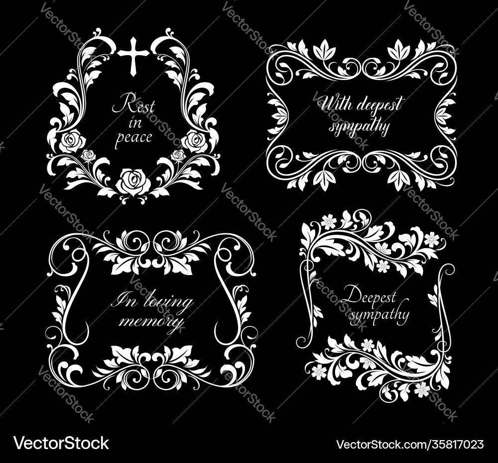 Funeral Memorial Frames - Floral & Cross Vector Image
