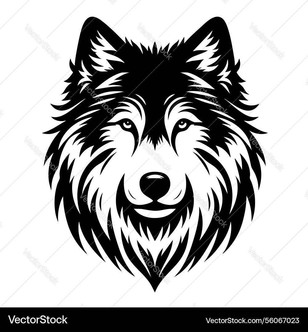 Majestic Wolfskopf schwarz und weiß Porträt Vektorbild