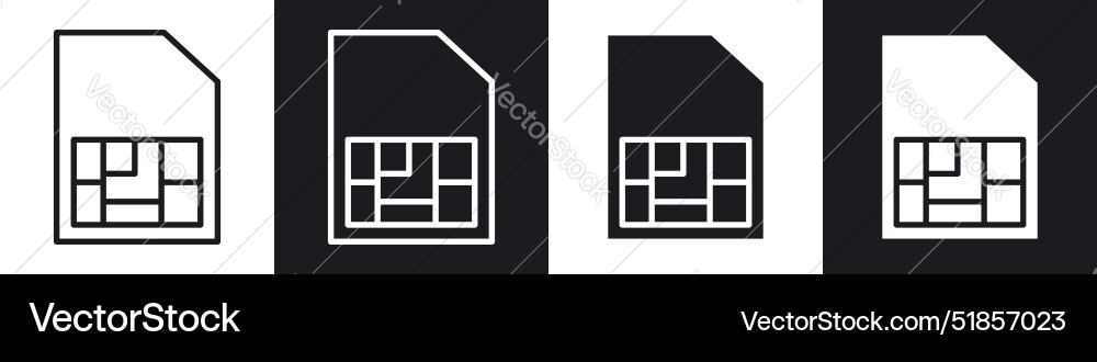 Sim card icon set in black and white filld Vector Image