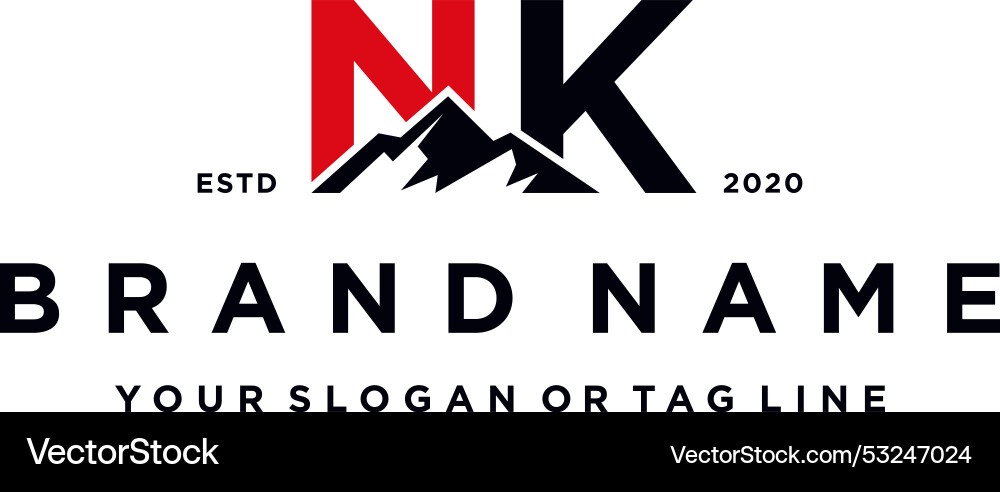 Creative letter nk mountain logo design Royalty Free Vector