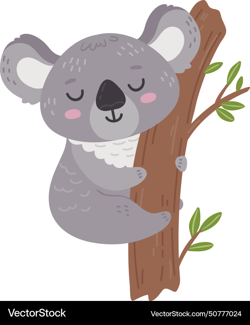 Cute baby koala on tree lazy sleeping animal Vector Image