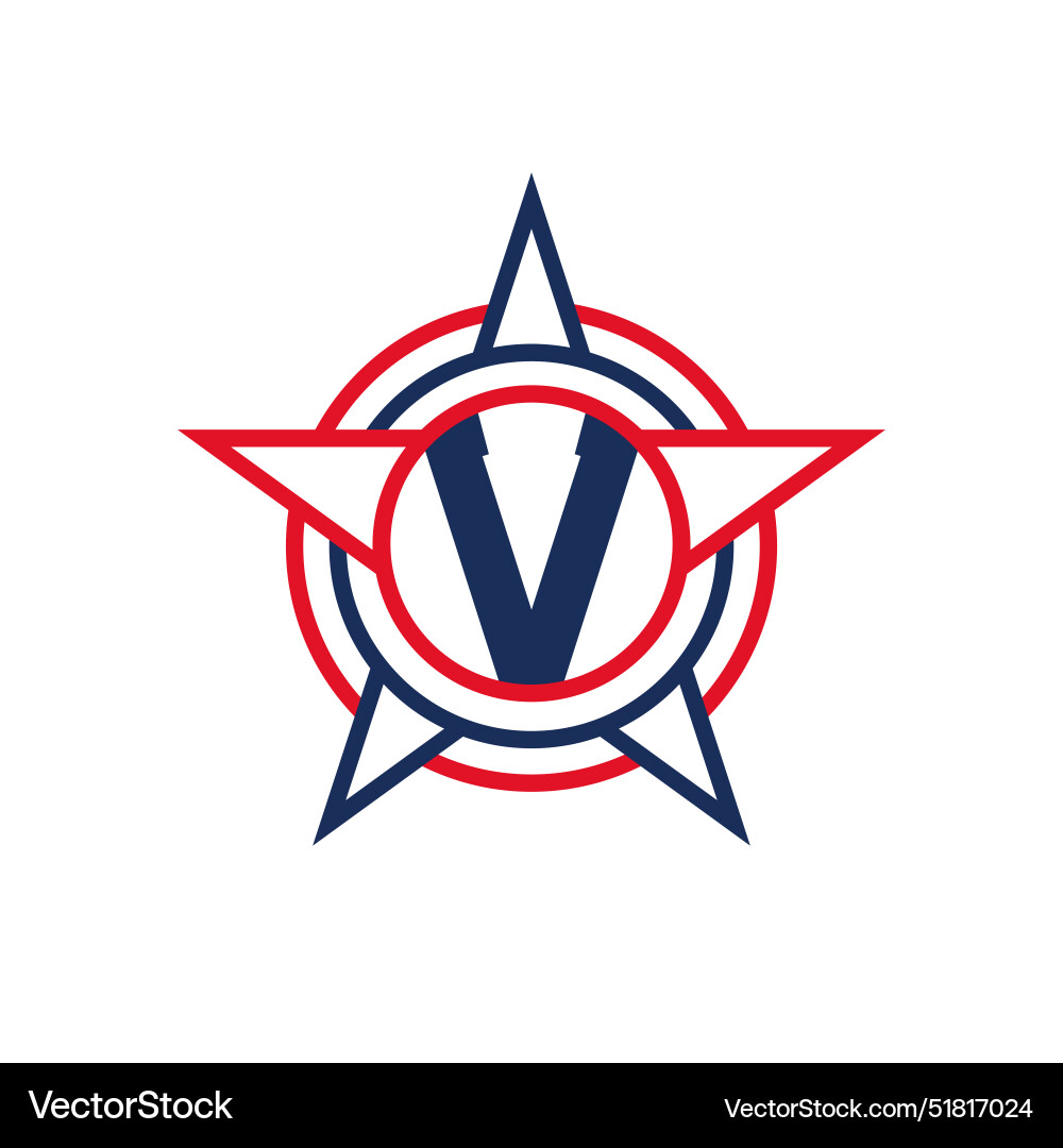 Letter v star logo design patriotic Royalty Free Vector