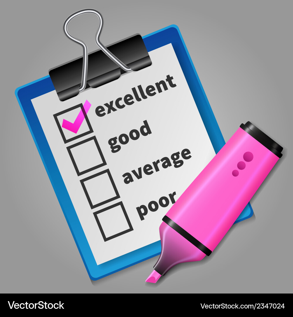 Pink felt tip pen and blue checklist Royalty Free Vector