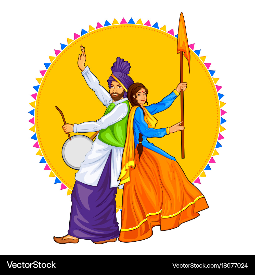 Sikh punjabi sardar couple playing dhol Royalty Free Vector