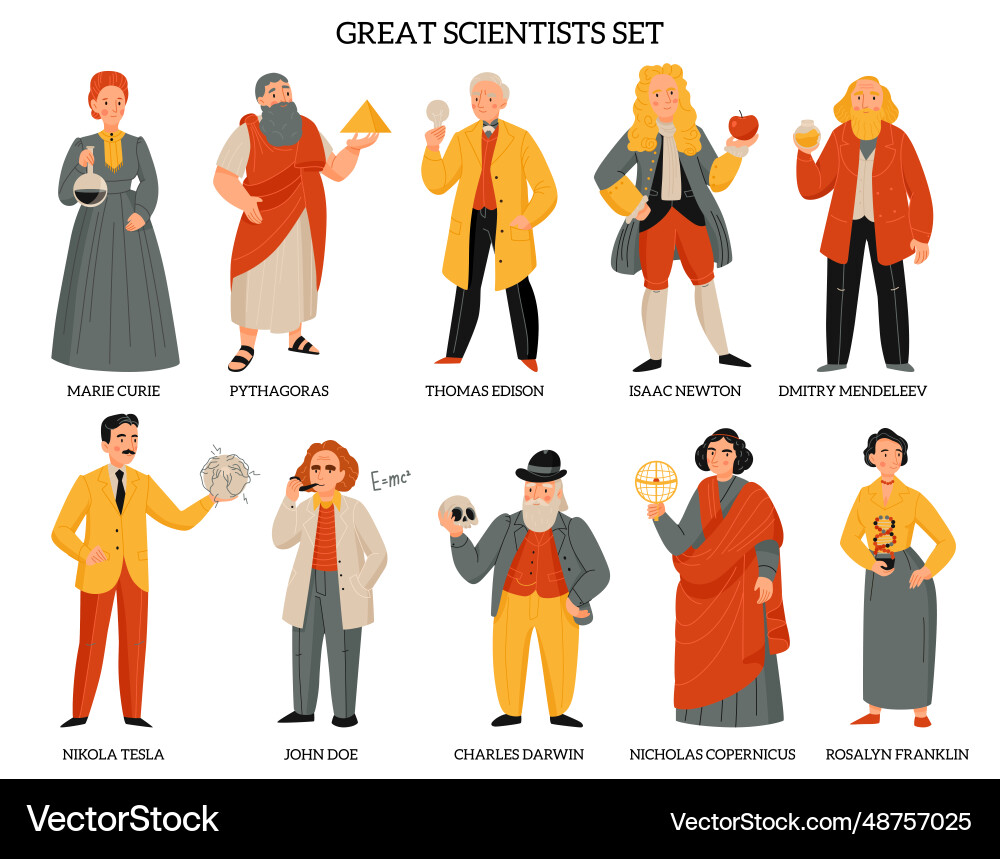 Flat great scientists set Royalty Free Vector Image